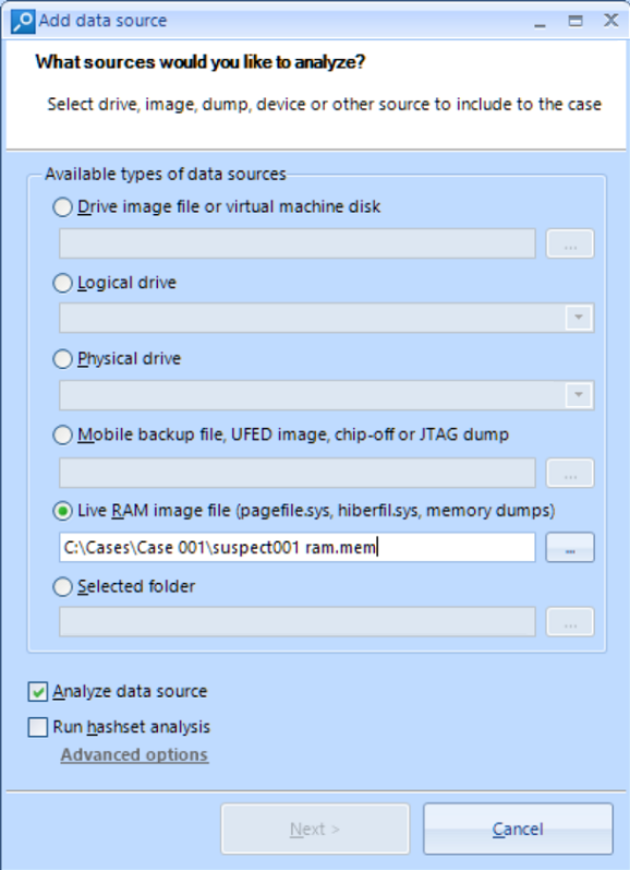 Forensic analysis of files and memory processes in Belkasoft Evidence Center 2017